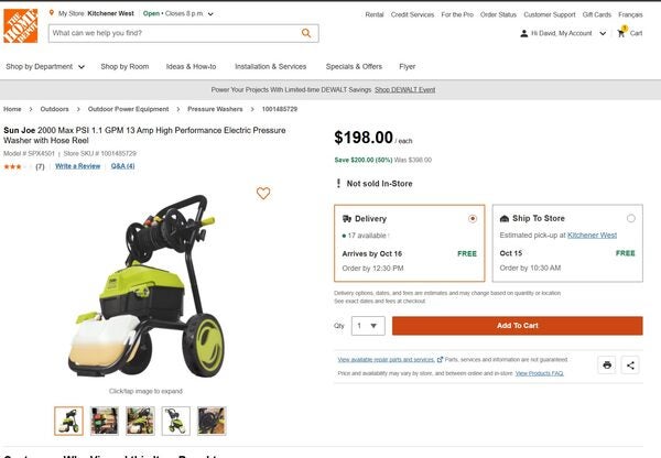 [Home Depot] Sun Joe 2000 Max PSI 1.1 GPM 13 Amp High Performance ...