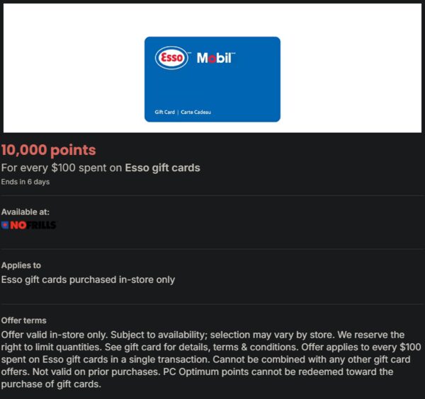 [No Frills] IT'S BACK - 10,000 PCO points for every $100 spent on Esso ...