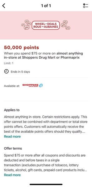 [Shoppers Drug Mart] Wheel of Deals - Earn up to 75,000 PCO Points ...