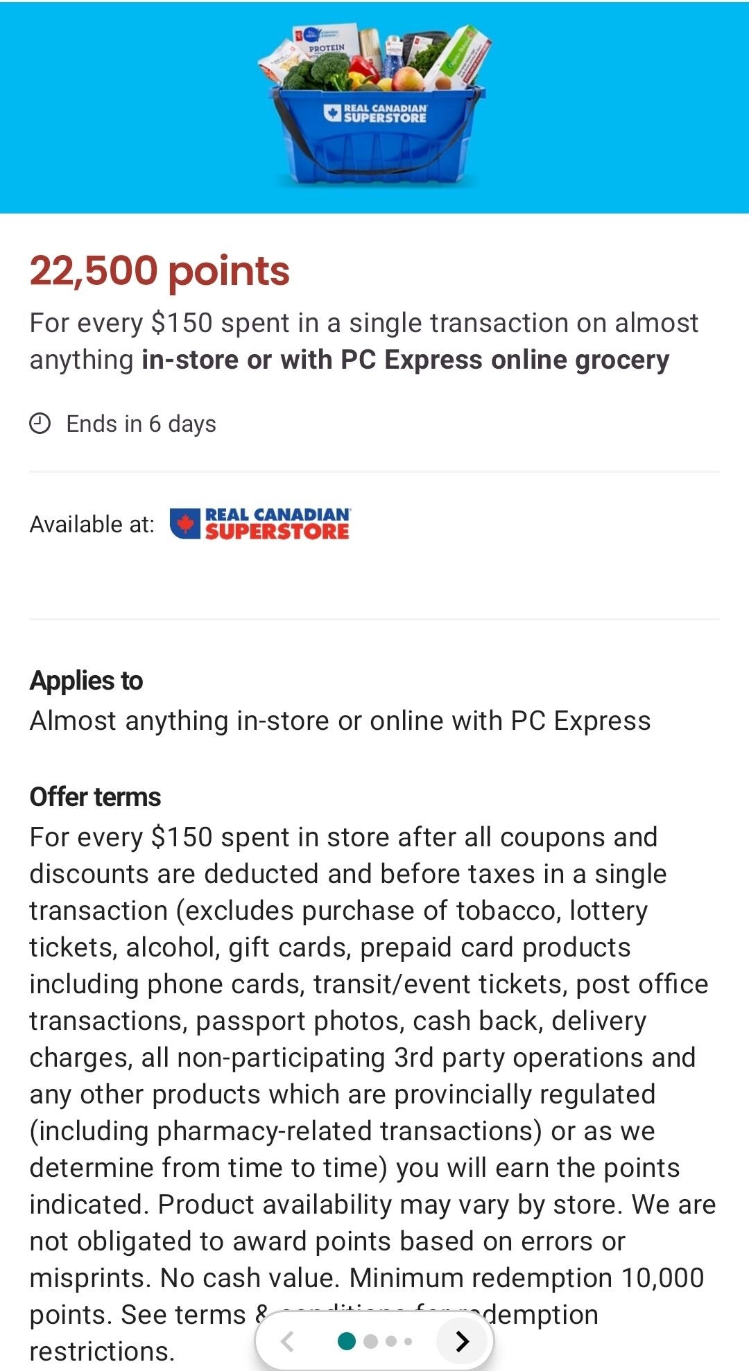 [PC Optimum] 22,500 PCO points for every $150 spent at Superstore (YMMV ...