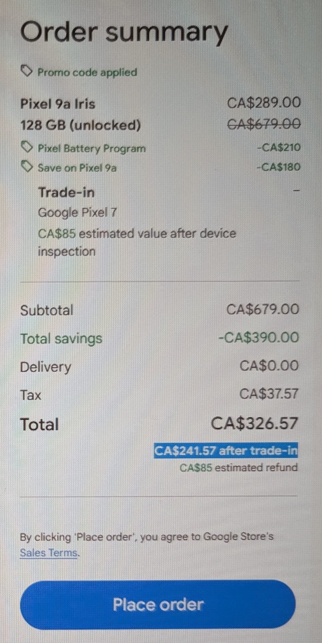[Google.com] Google Store Pixel 9a $499 - RedFlagDeals.com Forums