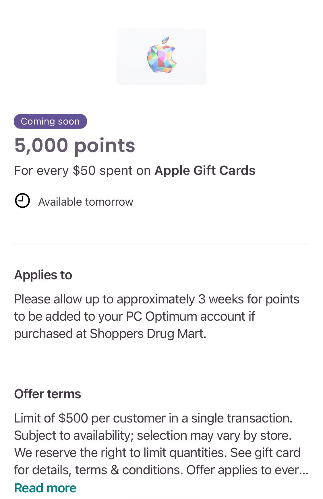 [PC Optimum] 5000 PCO points for every $50 spent on Apple Gift Cards ...