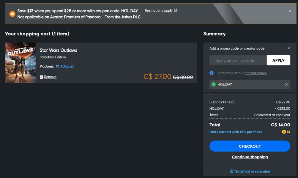 [Ubisoft] Star Wars Outlaws (PC) $14 - RedFlagDeals.com Forums