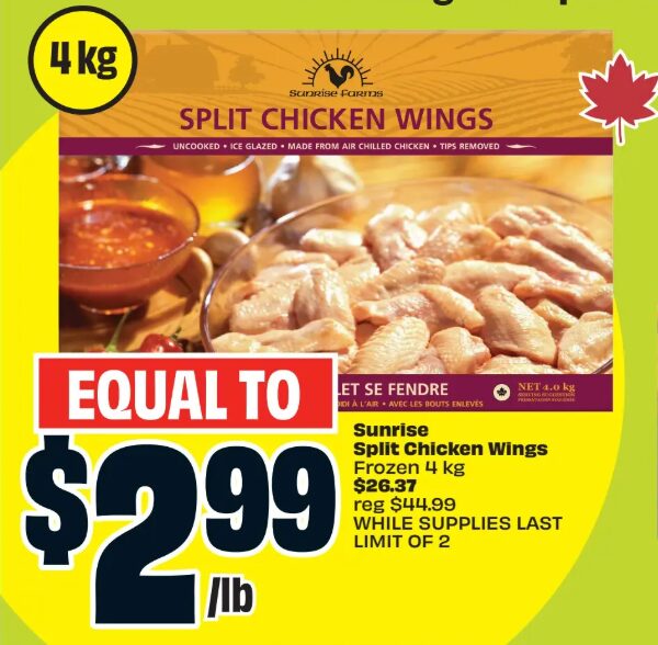[Fresh Co] [West] Sunrise Split Chicken Wings Frozen 4 kg $26.37 (reg ...