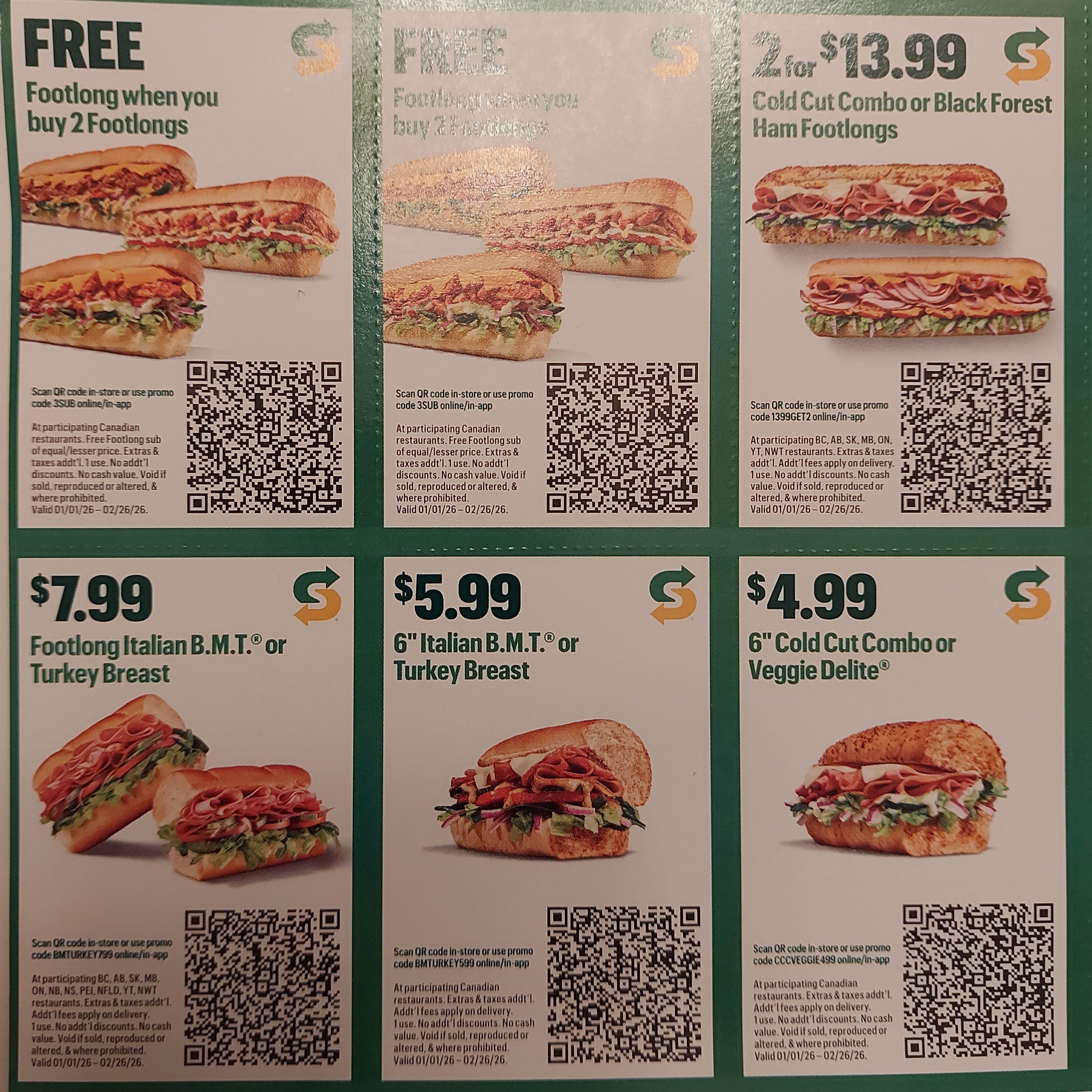 [Subway] Subway Mailer Coupons (Jan 1st until Feb 26) - RedFlagDeals ...