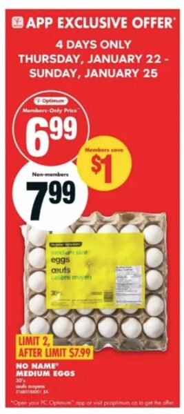 [No Frills] [ON] Jan 22 to Jan 25: NN Medium Eggs 30pk for $6.99 with a ...