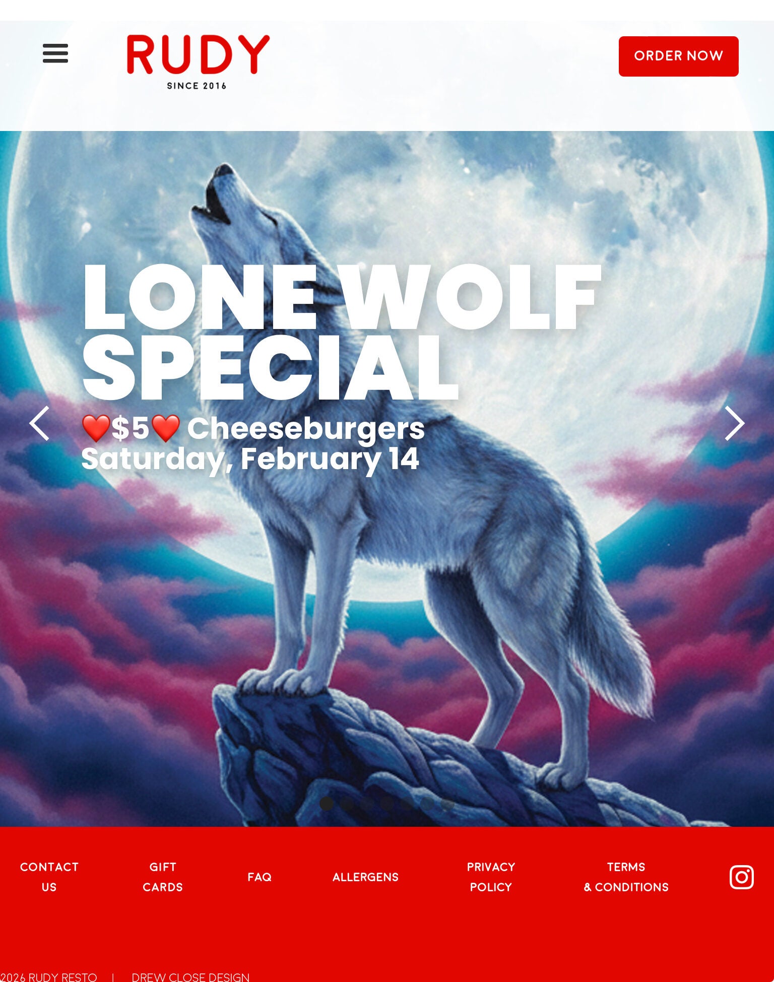 [Rudy Burgers] ON in store/app $5 cheeseburger lone wolf Valentines Day ...
