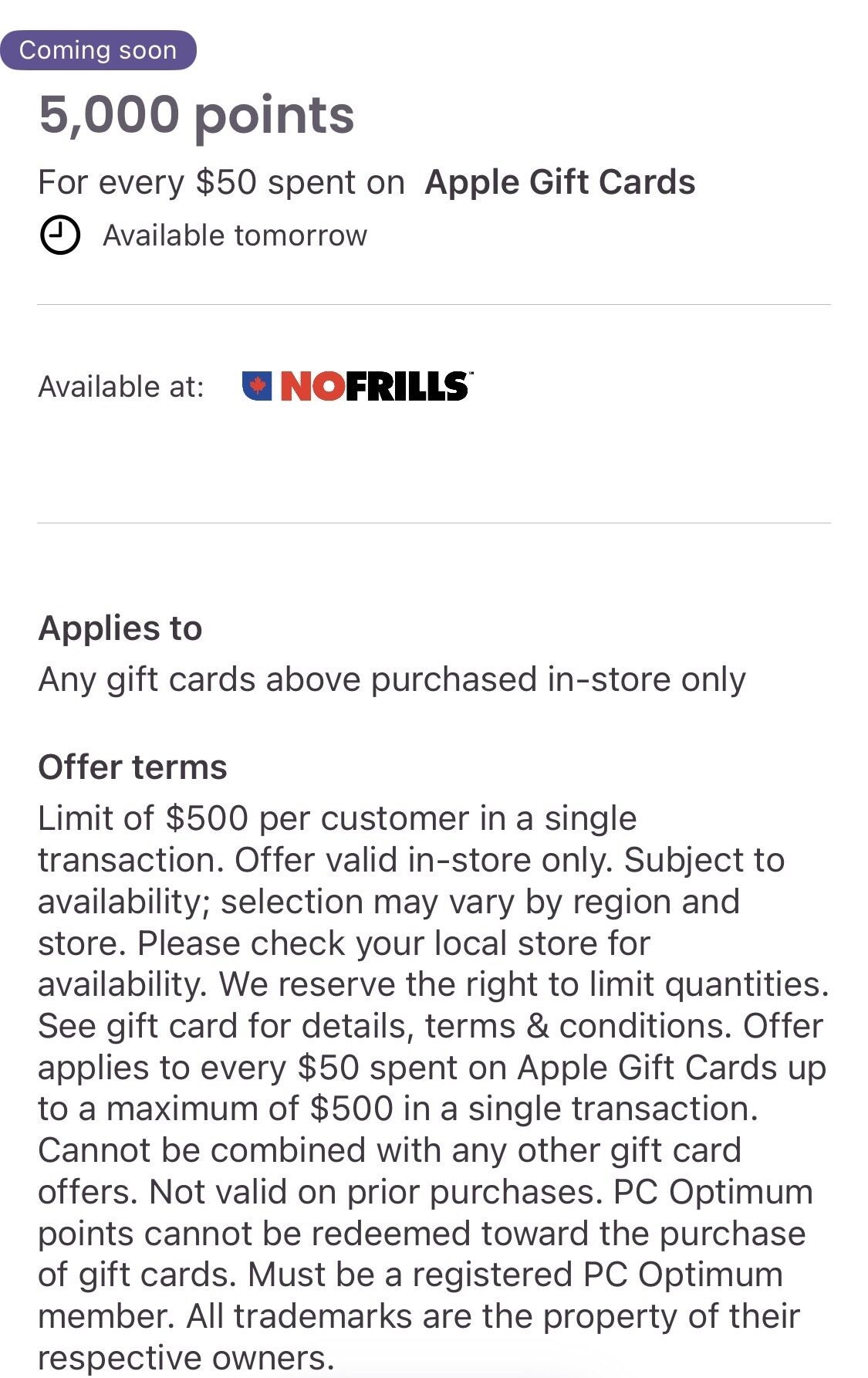 [PC Optimum] 5000 points for every $50 spent on Apple Gift Cards YMMV ...