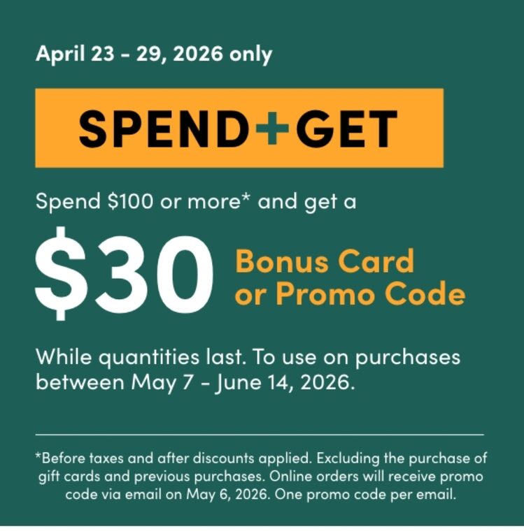 [Marks] Marks- spend 100$ or more and get a $30 bonus code/ promo card ...