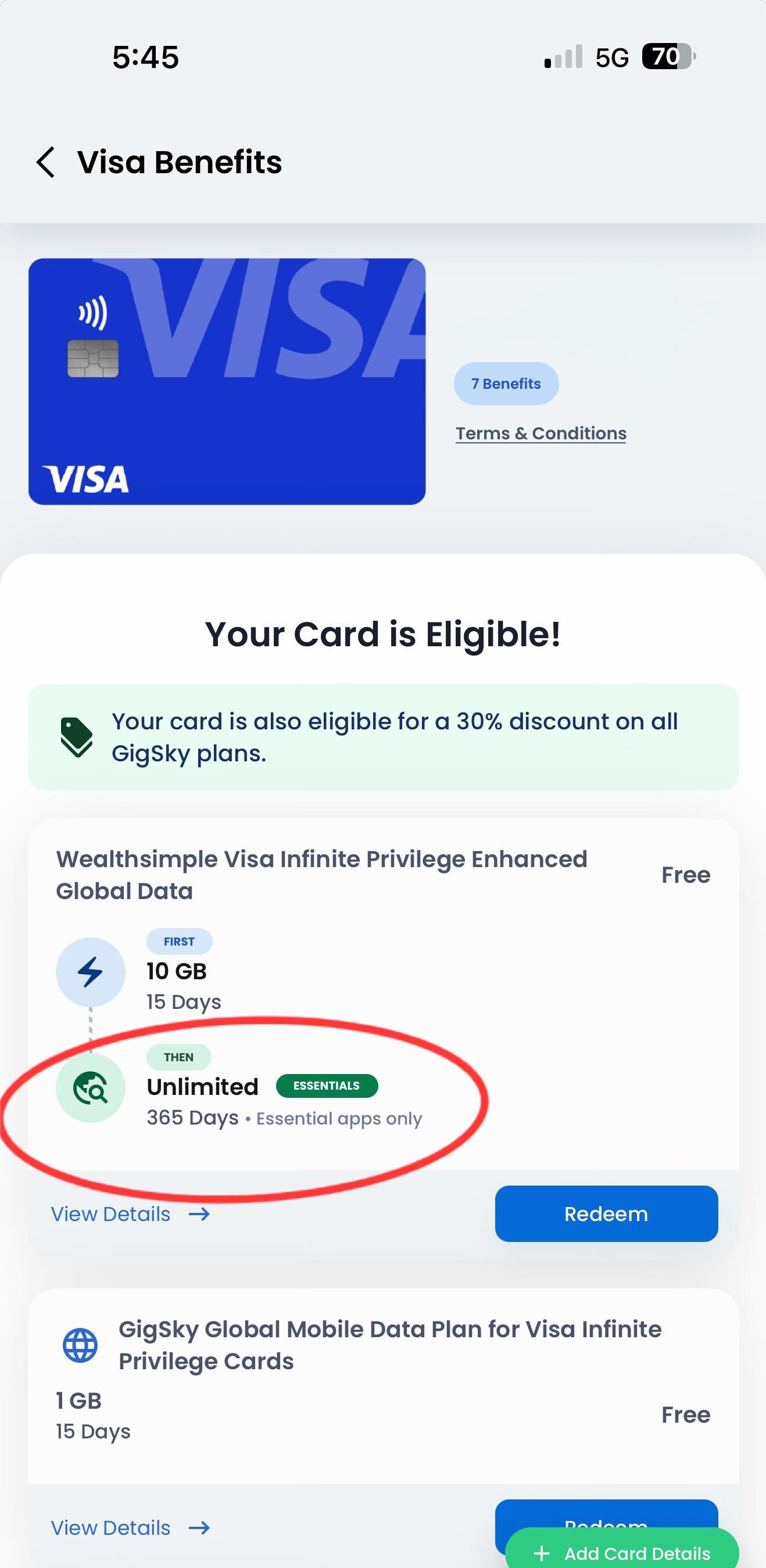 [Gigsky] Free 15 day 10gig global eSIM - if have visa infinite ...