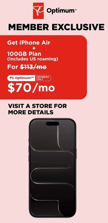 [The Mobile Shop] iPhone Air 70$/month (lease) on 100gb U.S. roaming ...