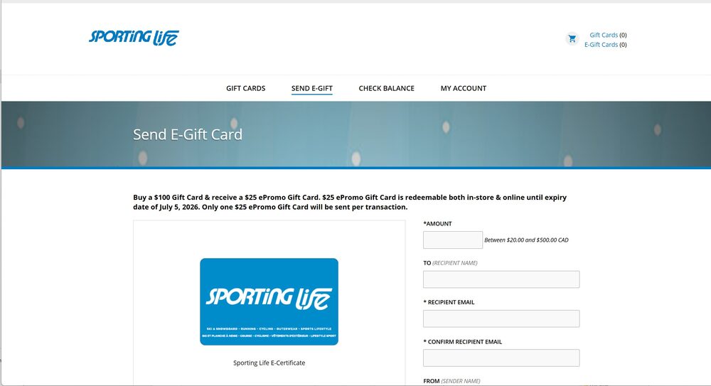[Sporting Life] SportingLife - Buy a $100 Gift Card & receive a $25 ...