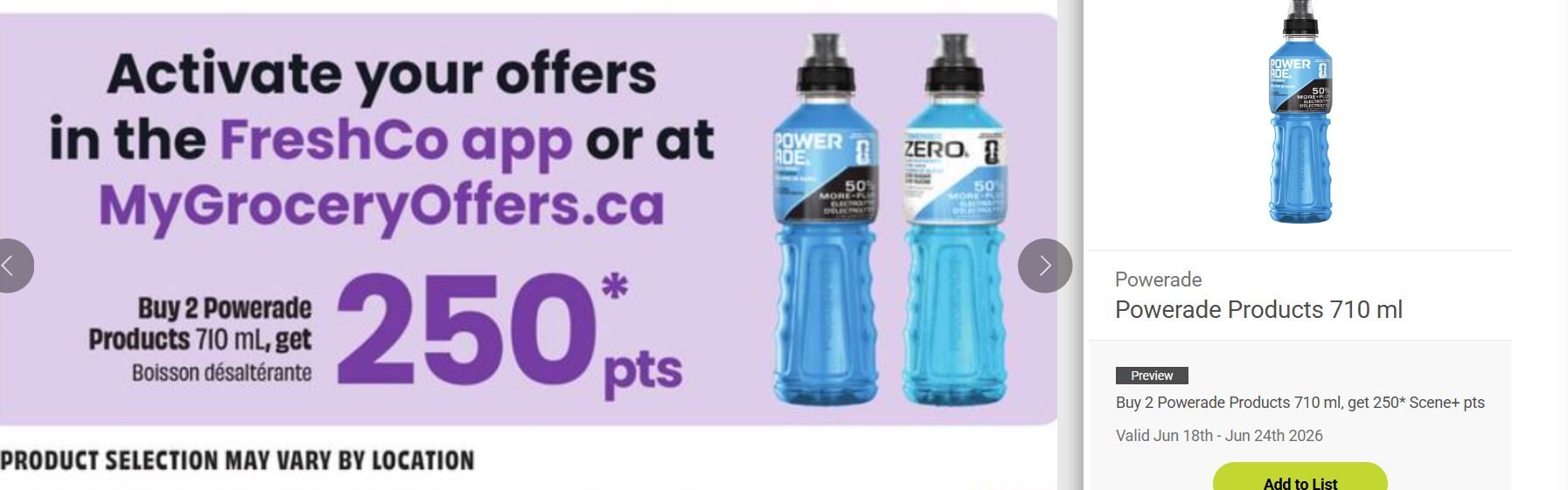 [Fresh Co] Powerade $1.50 with PM @ Superstore. Earn 250 Scene Points ...