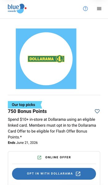 [Dollarama] (Blue Rewards) June 18-21 Get 750 Bonus Points ($5) with ...
